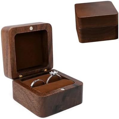 Fychuo Wooden Wedding Ring Box for 2 Rings Vintage Ring Box Wedding Day ...