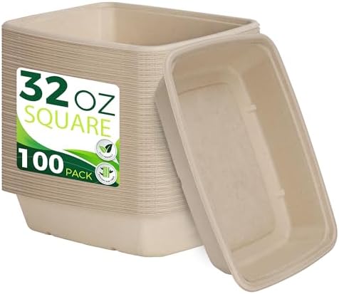 Amazon.com: BIRCHIO 32oz Large Rectangle Paper Bowls [100-Pack], Heavy ...