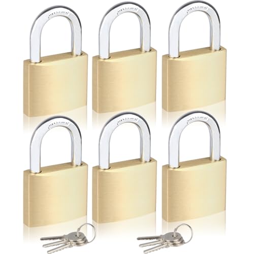 6Pack Solid Brass Padlocks Keyed Alike, 1-1/2" Locker Lock with Keys ...