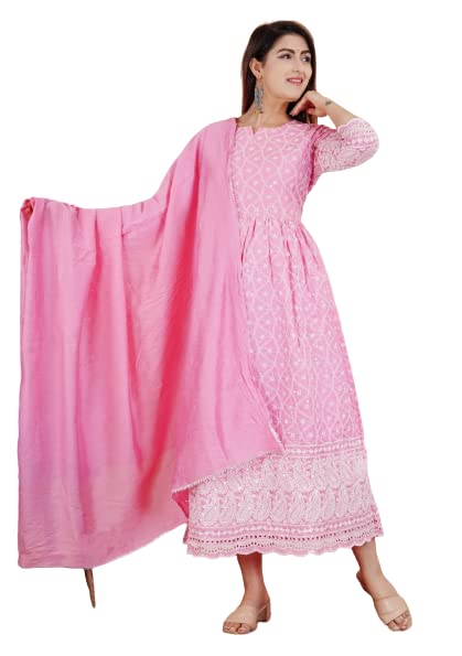 Buy Tiwari's Creationz Women's Cotton Chicken Work Kurti Gown with ...