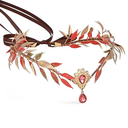 Amazon.com: MOSTORY Handmade Gold and Red Elf Flower Crown ...
