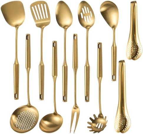 Amazon.com: 304 Stainlss Steel Matte Kitchen Utensils Set, 11 Pcs Long ...