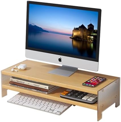Amazon.com: KUHEITAER Monitor Stand, Clear Monitor Riser, 2 Tier Wood ...