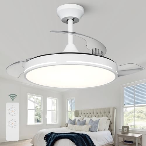 Morkefan 42 inch Retractable Ceiling Fan, Full Spectrum White Ceiling ...
