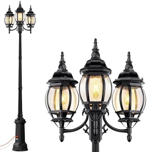 Lamomo Outdoor Lamp Post Light Fixture with GFCI Outlet, Dusk to Dawn ...