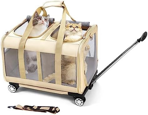 Amazon.com : BEAUTYMONKEY.K Double Cat Carrier with Wheels for 2 Cats ...