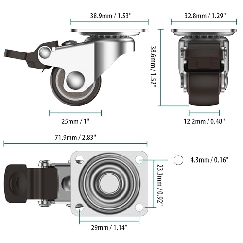 HOLKIE Castor Wheels 25mm Castors for Furniture with Safety Brake ...