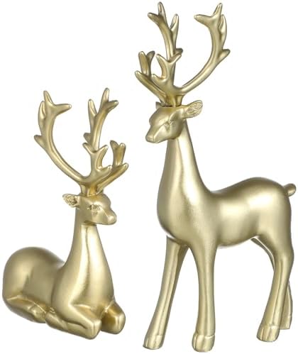 Amazon.com: DN DECONATION 2pcs Gold Christmas Reindeer Statue ...