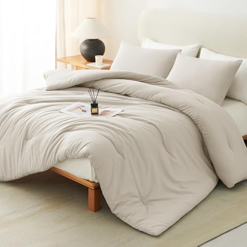 Amazon.com: CozyLux Oversized King Comforter Set Beige, 3 Pieces 120x98 ...