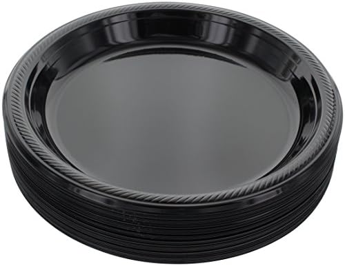 Disposable Plastic Plates Black, 10.4 Inches Plastic Dinner Plates ...