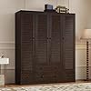 Amazon.com: Hitow Wardrobe Armoire with 4 Louvered Doors, Wardrobe ...