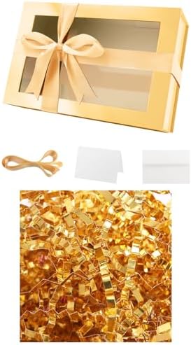 Amazon.com: PACKQUEEN Large Gold Gift Box with Window, 13.5x9x4.1 ...