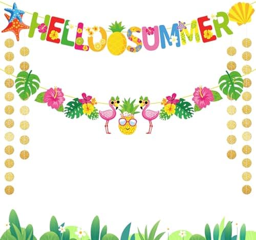 Amazon.com: SEPGLITTER Hello Summer Banner and Gold Glittery Garland ...