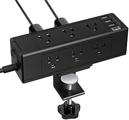 Amazon.com: 3 Outlet Desk Clamp Power Strip with USB Ports, White ...