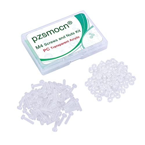 Pzsmocn 200 Pieces / 100 Sets M4 PC Clear Acrylic Screw and Nut Kit. M4 ...