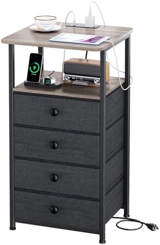 Amazon.com: NEFROM Nightstand with Charging Station, Bedside Table with ...