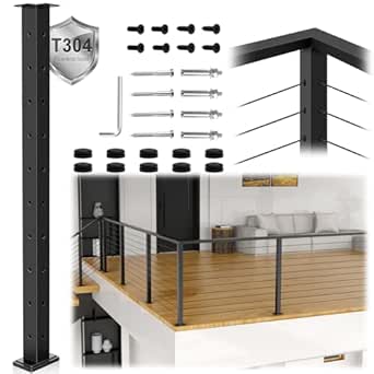Zylorix 36" T304 L-drilled Cable Railing Corner Post(Post 35"x2"x2 ...