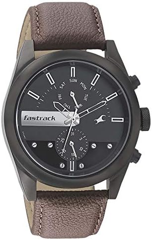 Fastrack Tick Tock Quartz Multifunction Black Dial Brown Leather Strap ...