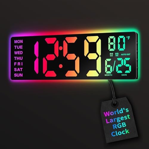 Amazon.com: [Oversized] 18" Digital Wall Clock Large Display, 11 RGB ...