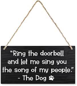 Amazon.com: KDVVSW Hanging Wood Sign Ring Doorbell Win A Dog Dog Sign ...