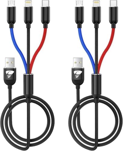 Multi Charging Cable, [1.2M 2Pack] Multi Charger Cable Nylon Braided 3 ...