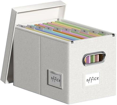 Amazon.com : DYWMM Hanging File Filing Box with Lid, Linen Collapsible ...