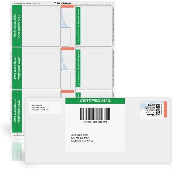 Amazon.com : Certified Mail Printable Labels w/Postage Receipt, 25 ...