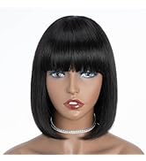 Amazon.com : DÉBUT 10 Inch Water Wave Bob Wig with Bangs Human Hair ...