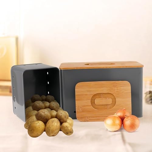 UMAI Metal Potato Onion Storage Container with Bamboo Lid|Vegetable ...