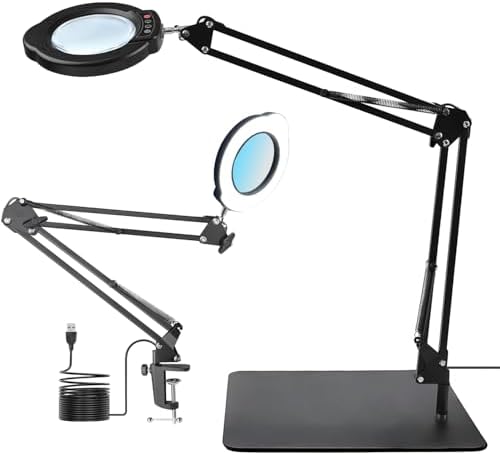 Upgrade 15X Magnifying Glass with Light, LED Desk Lamp with Base and ...