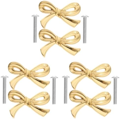 DOITOOL Brass Bow Shape Cabinets Knobs Gold Drawer Pulls Decorative Bow ...