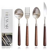 Amazon.com | BLEWAR 4-Piece Walnut Wood Handle Silverware Set for 1 ...