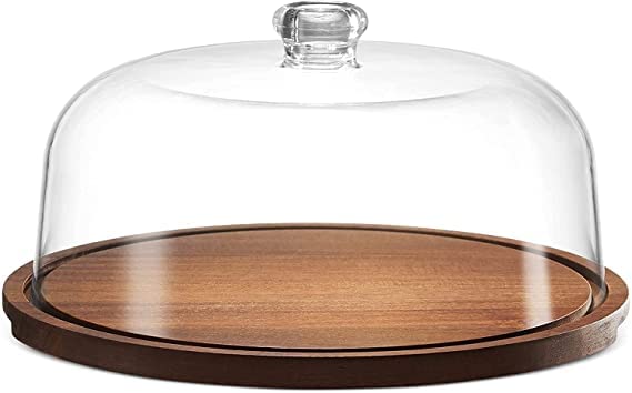 REPLEX Wooden Cake Stand with Acrylic Dome, Round Cake Dessert Serving ...