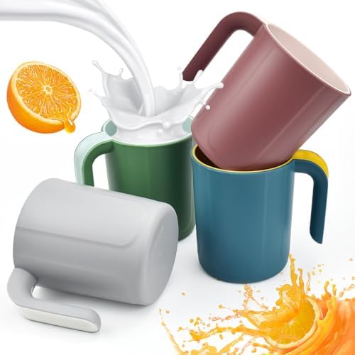 HEKOBAG Set of 4 Plastic Cups with Handles, 450ml/15.8Oz Unbreakable ...
