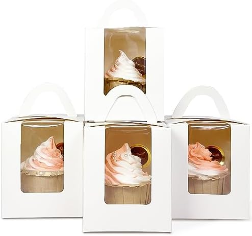 qiqee Cupcake Boxes Individual 100pcs Cupcake Holders Disposable White ...