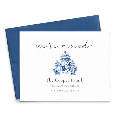 Amazon.com: Personalized Change of Address Notecards Blue and White, We ...