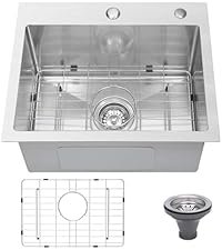 Beleeb Drop In Kitchen Sink 25x22", 9" Basin Depth, 18 Gauge Stainless ...