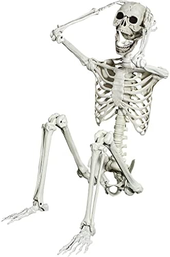 SUNREEK 5.4ft Posable Halloween Skeleton - Halloween Life Size Full ...