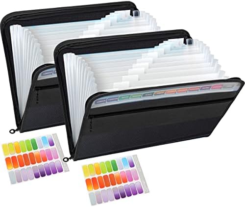 Pack of 2 TRANBO 13 Pockets Expanding File Folder with Zipper Closure ...