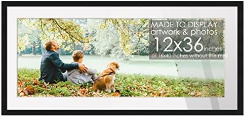 Amazon.com - 12x36 Frame with Mat - Black 16x40 Frame Wood Made to ...