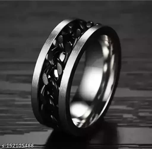 Buy Silver Fidget Spinner Rings for Men & Boys Stainless Steel Spinning ...