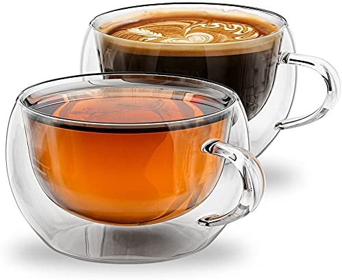 Buy SANNYZ Glass Double Wall Wide Tea Cups & Mugs, Borosilicate Glass ...