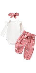 Amazon.com: Baby Girl Fall Clothes Set Floral Print Long Sleeve Romper ...