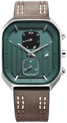 Fastrack Men Fleek Quartz Multifunction Green Dial Leather Strap Watch ...