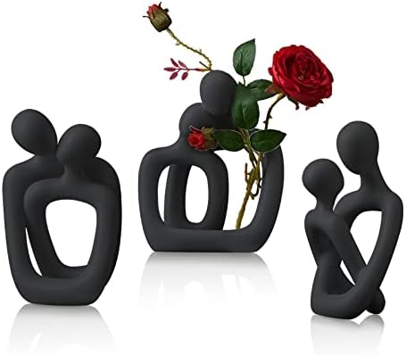 3Pcs Home Black Decor Statues Couple Sculptures, Modern Abstract Art ...