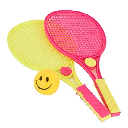 Buy FUN KID Tennis Badminton Baby Safe Plastic 2 Rackets with One Soft ...