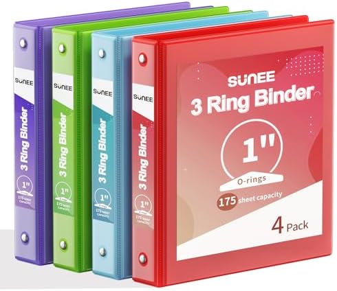 Amazon.com : SUNEE 1 Inch Binders 3 Ring 4 Pack, 1" Classic 4-Color ...
