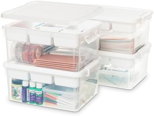 Citylife 2 Packs 16L Plastic Storage Boxes with Removable Tray Clear ...