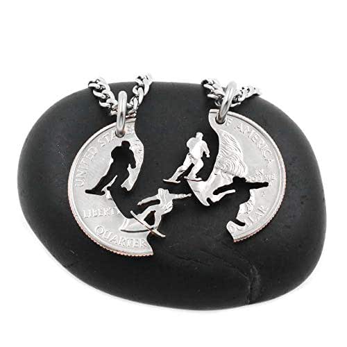 Amazon.com: Skiing and Snowboarding Couples Necklaces, Ski Snowboard ...