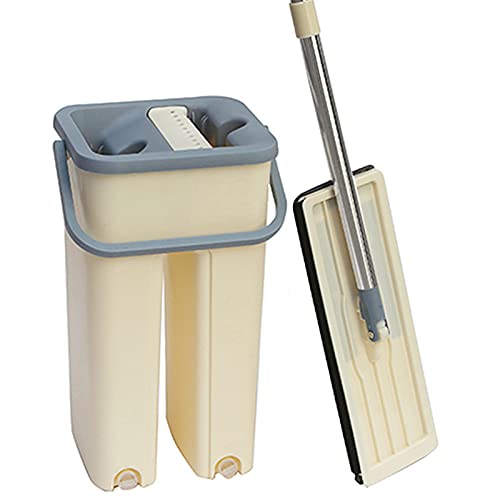 Star Products Flat Mop with Bucket Hands-Free Microfiber Flat Spin Mop ...